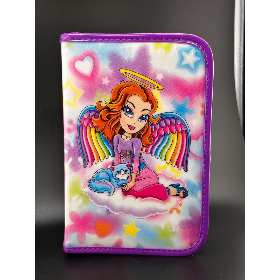 Lisa Frank Stationary Zipper Binder Angel Cat Rainbows Mini 5x8” Vtg ...