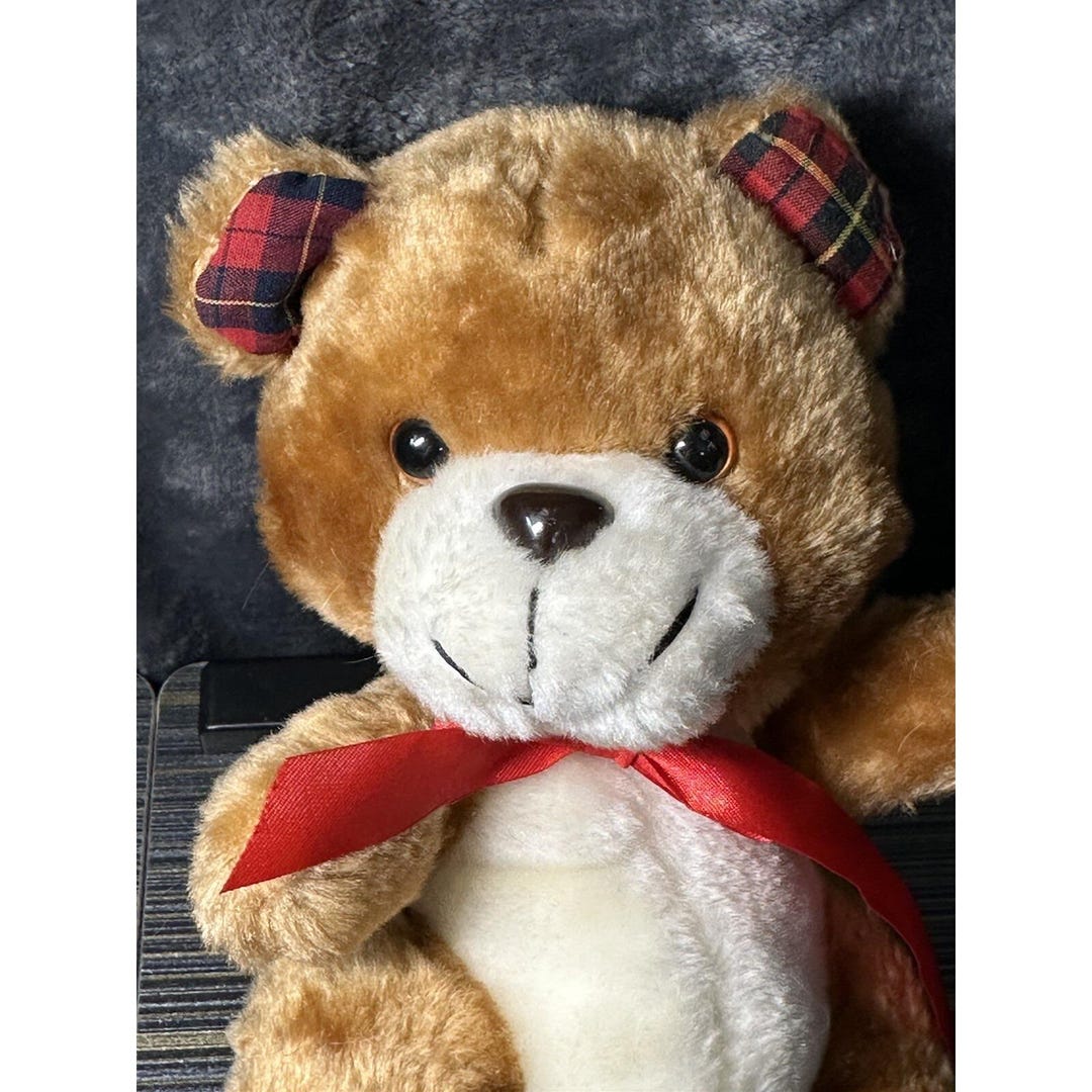 Vtg Superior Toy and Novelty Plush Brown Teddy Bear Plaid Tartan Red ...