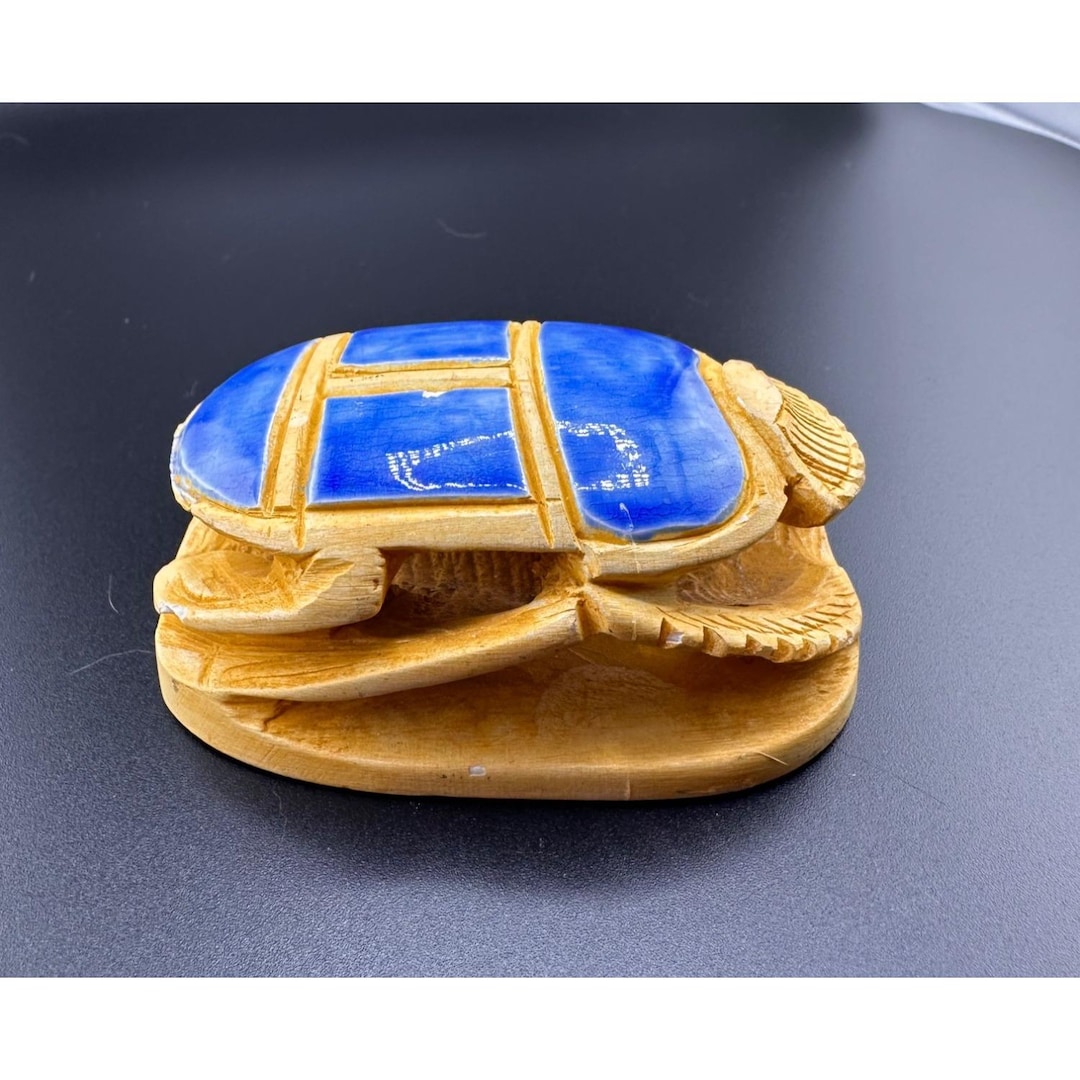 Egyptian Blue Sand Scarab Beetle Statue Heiroglyphics on Bottom ...