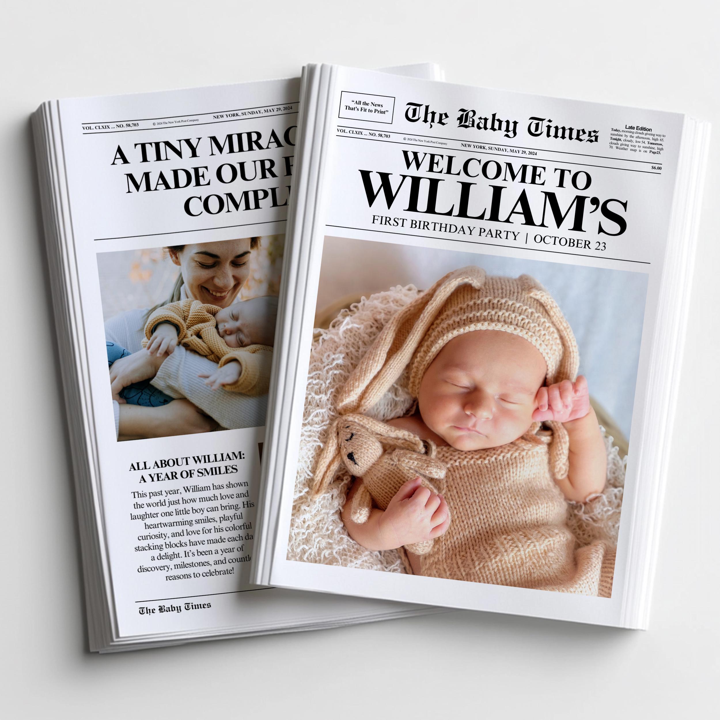 Custom Canva Newspaper Template, Editable Baby Announcer Newspaper, New ...