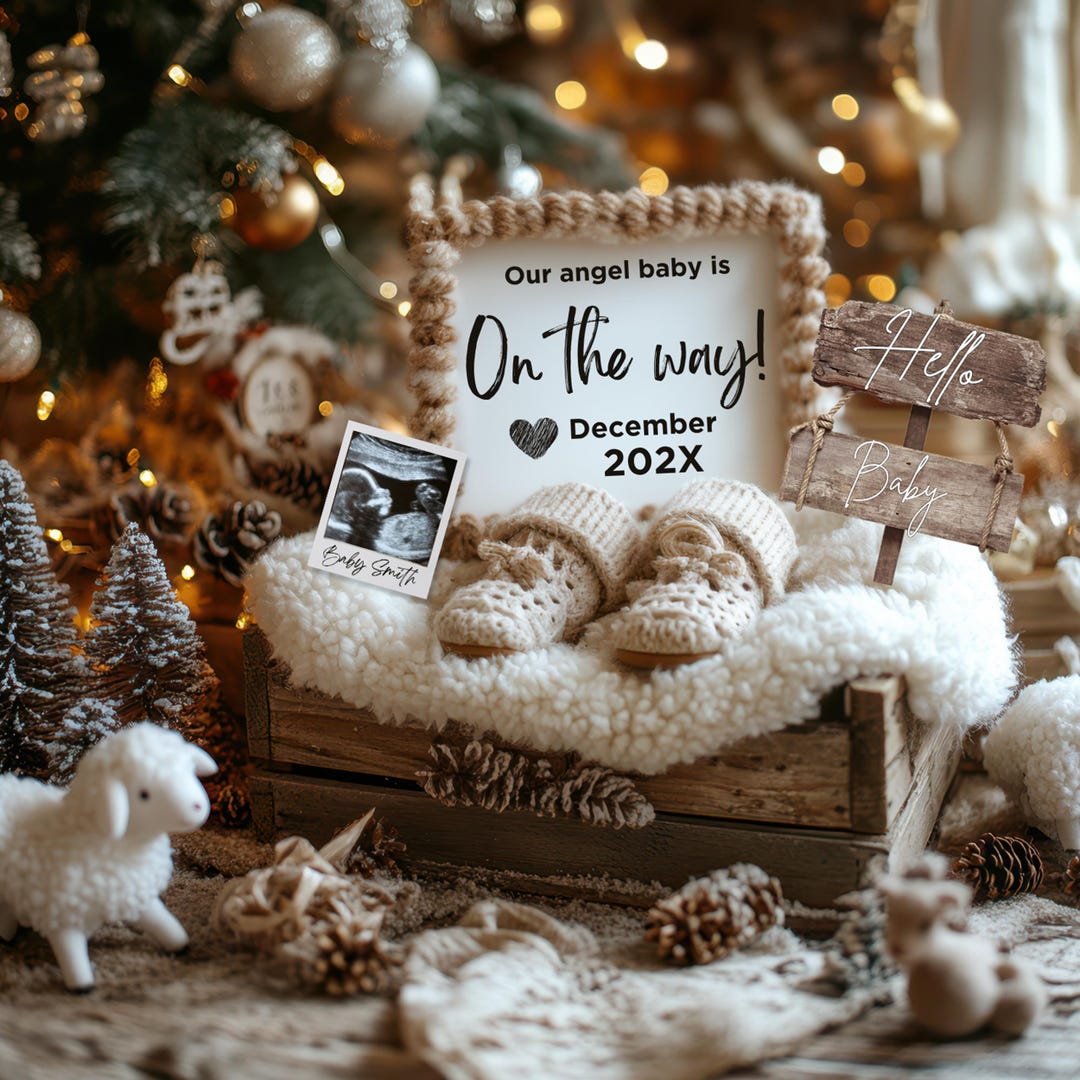 Editable Baby Announcement Ultrasound, Cozy Angel Baby Pregnancy Reveal ...