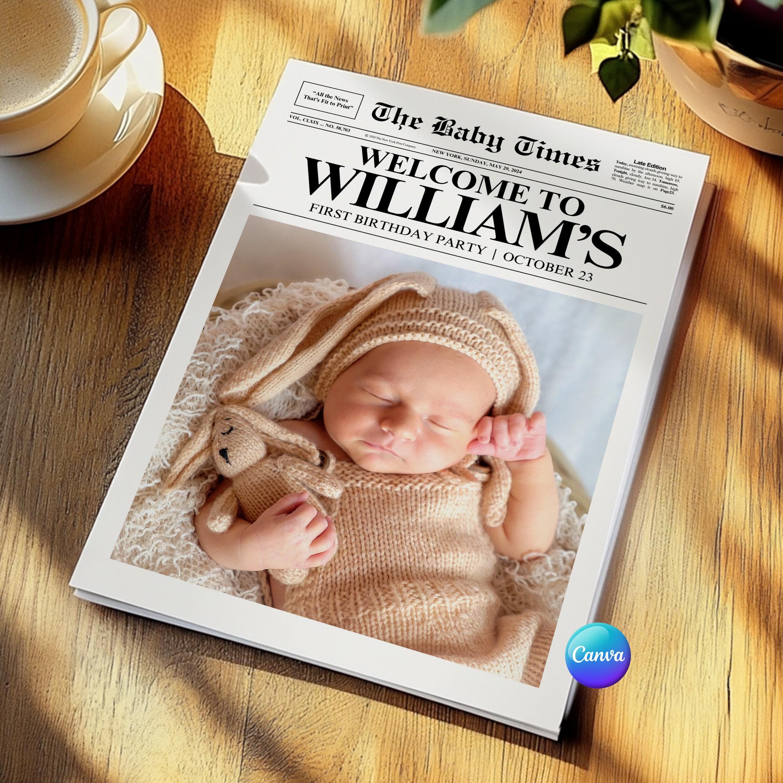 Custom Canva Newspaper Template, Editable Baby Announcer Newspaper, New ...