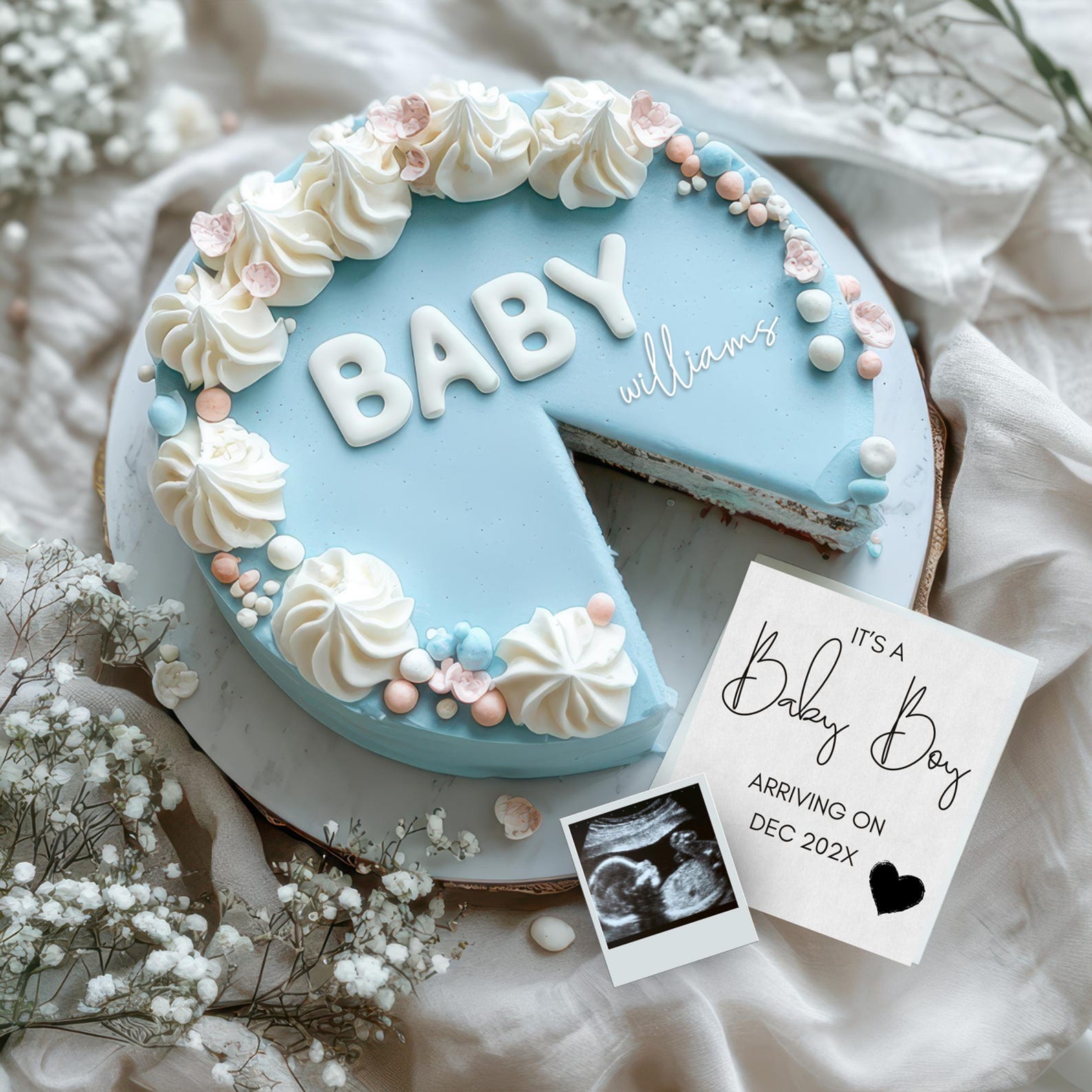 It’s a Boy Pregnancy Announcement Template, Editable Gender Reveal Cake ...