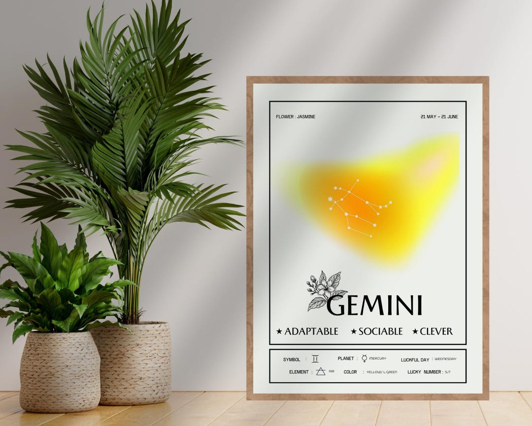 Zodiac Gemini Symbols Poster, Gemini Print Minimalistic, Aura Poster ...