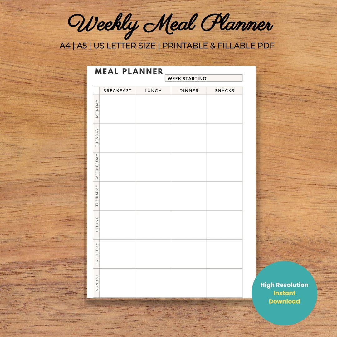 Printable & Fillable Weekly Meal Planner | Digital Meal Planning ...