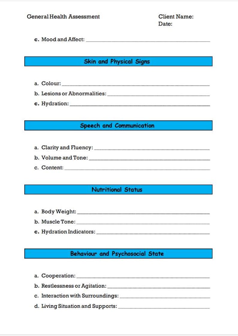 A Comprehensive Health Assessment Template for Nurses, Carers and ...