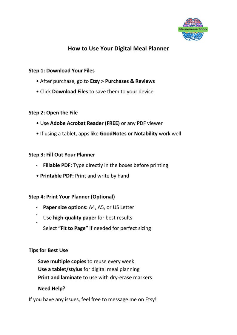 Printable & Fillable Weekly Meal Planner | Digital Meal Planning ...