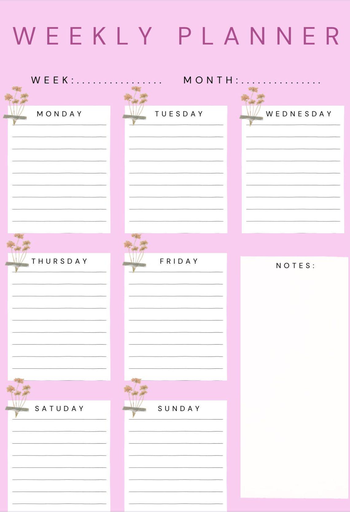 Weekly Planner- Printable - Etsy