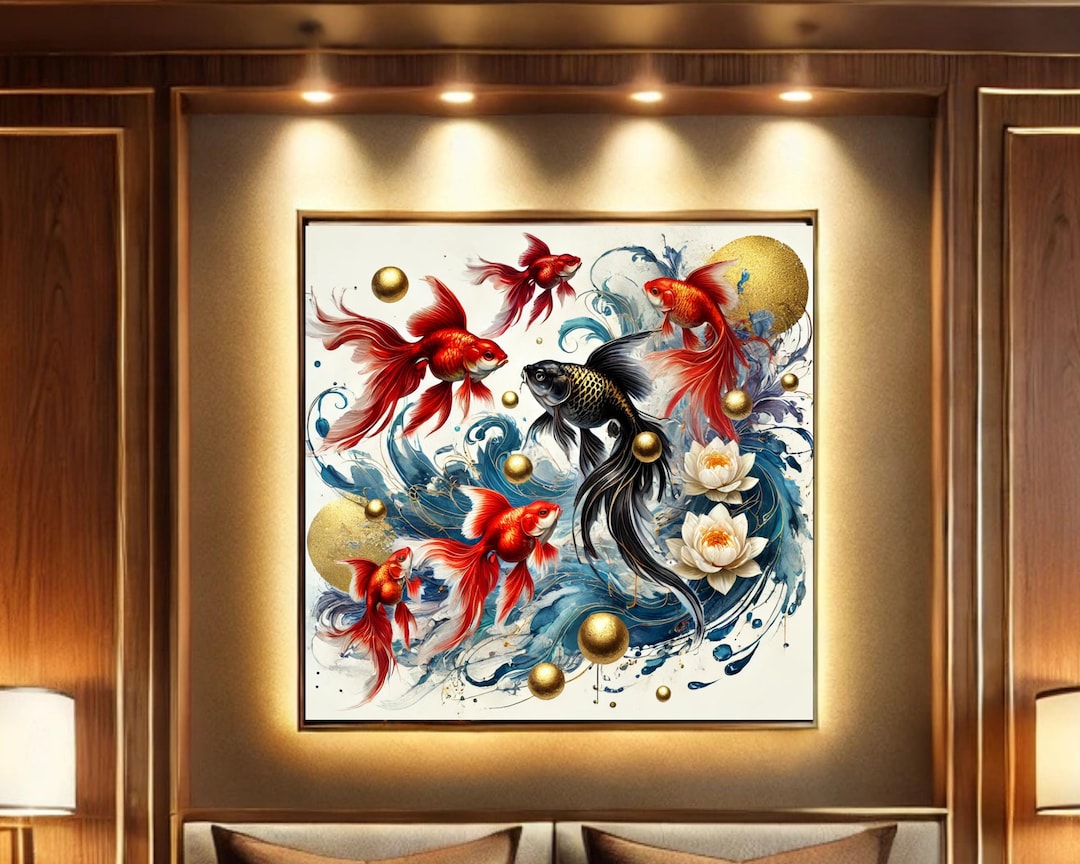 Square Frame Feng Shui Goldfish Wall Art - Prosperity_wealth Goldfish ...