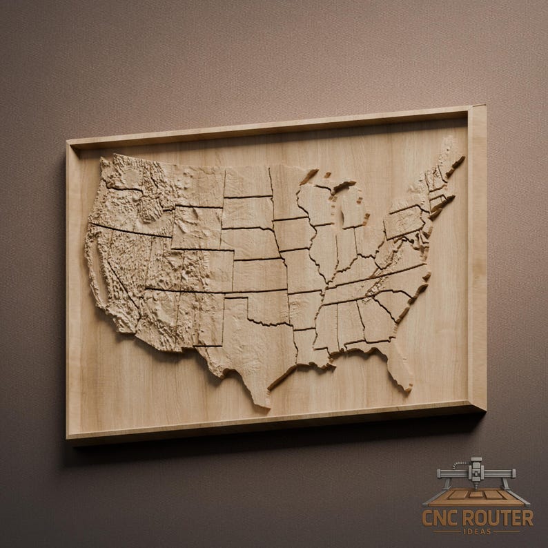 USA Map Relief – 3D Wood Carving STL File for CNC Router - Etsy