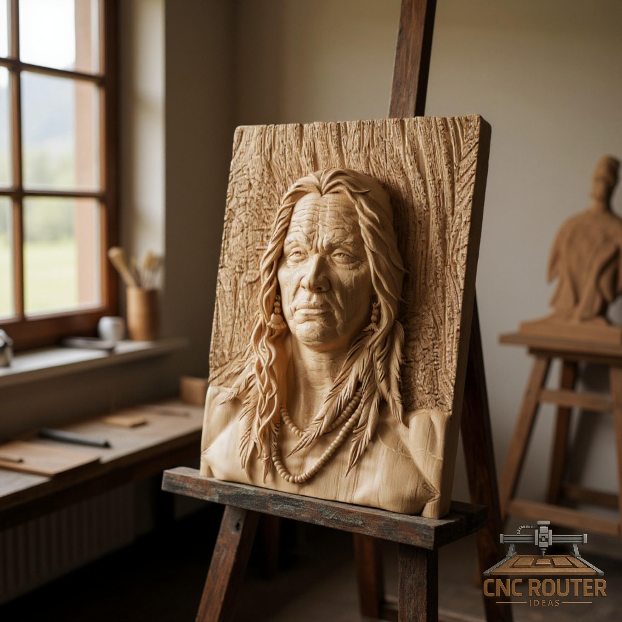 Native American Elder Relief – 3D Wood Carving STL File for CNC Router ...