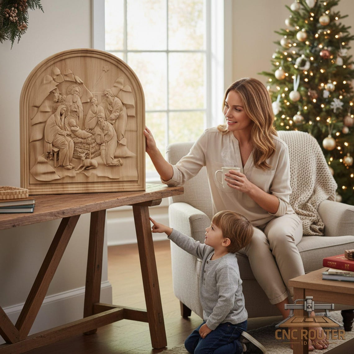 Nativity Manger Scene Relief – 3D Wood Carving STL File for CNC Router ...
