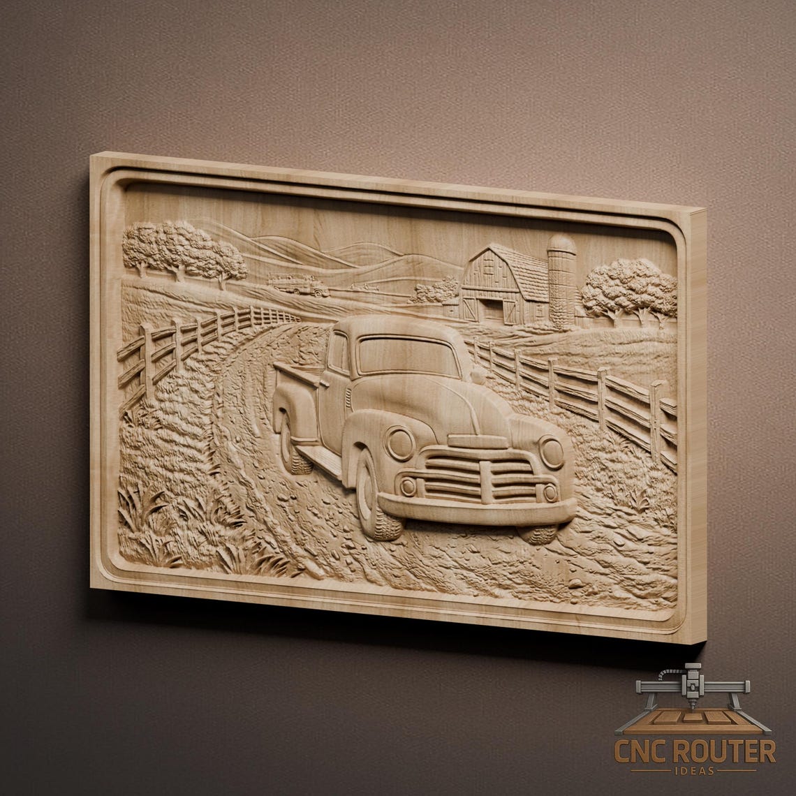Vintage Farm Truck Landscape Relief – 3D Wood Carving STL File for CNC ...