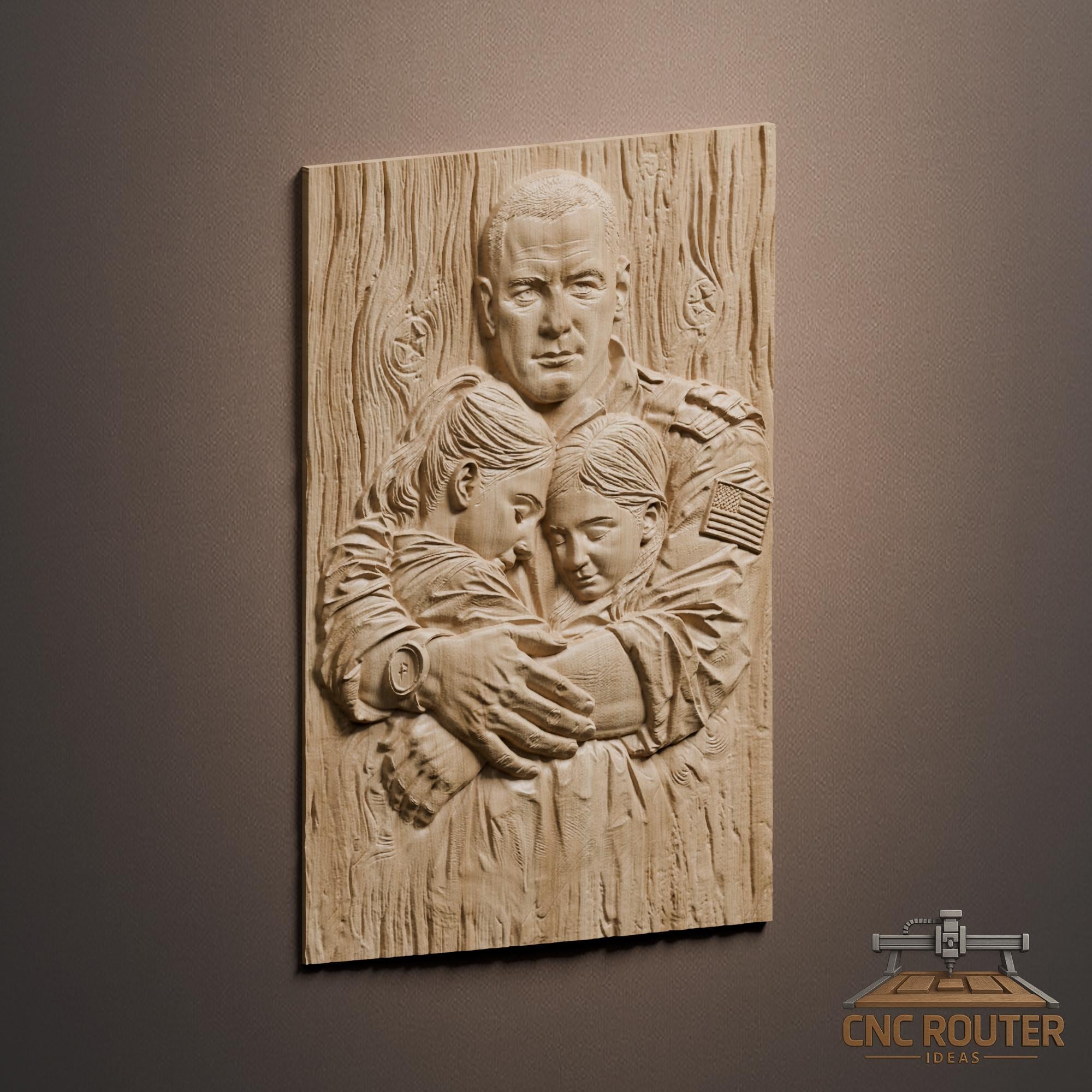American Soldier Family Hug Relief – 3D Wood Carving STL File for CNC ...