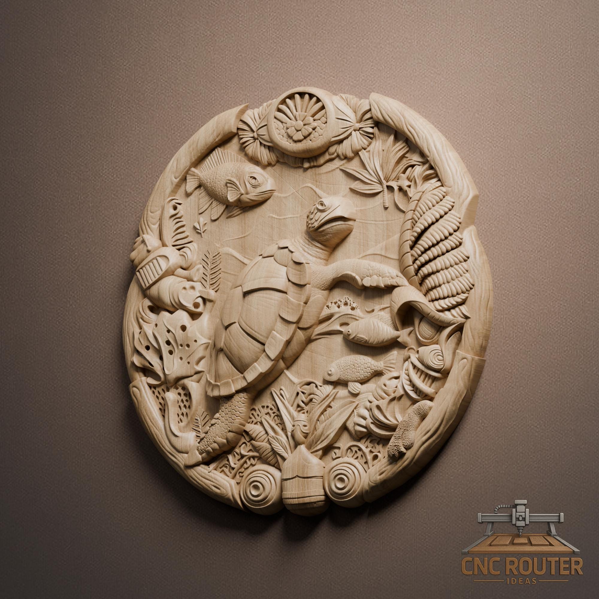 Sea Turtle Ocean World Relief – 3D Wood Carving STL File for CNC Router ...