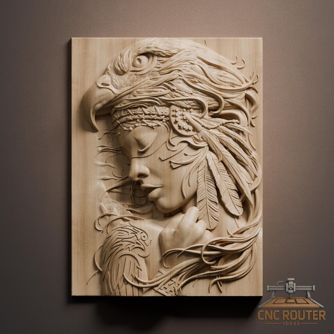 Eagle Spirit Native Woman Relief – 3D Wood Carving STL File for CNC ...