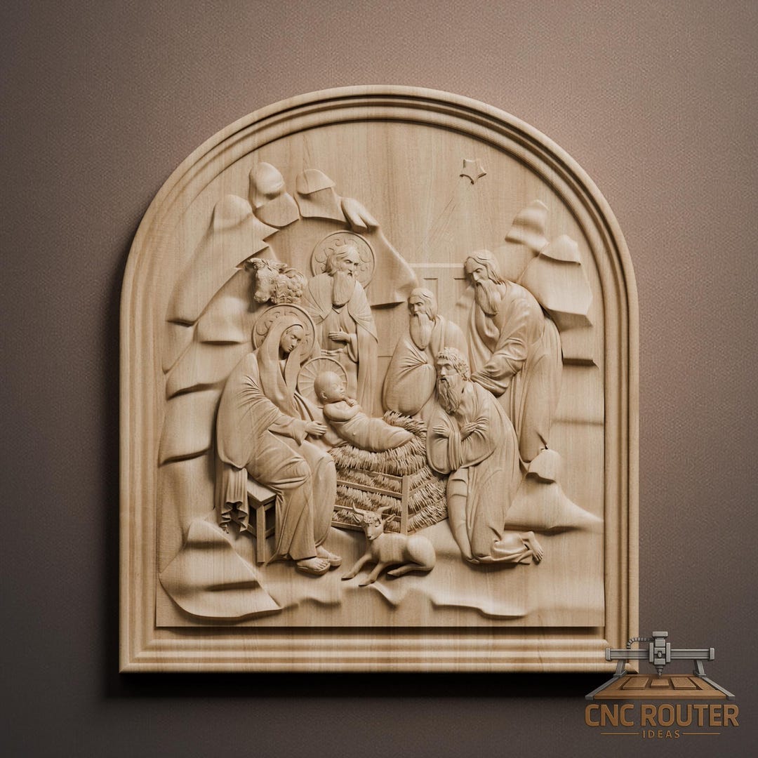 Nativity Manger Scene Relief – 3D Wood Carving STL File for CNC Router ...