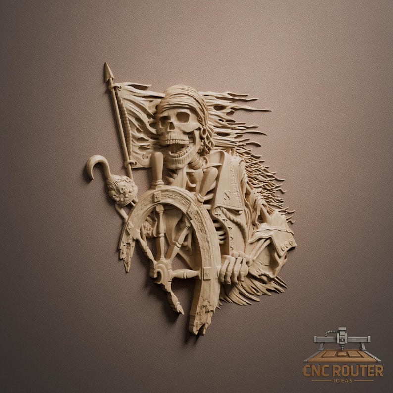 Pirate Skeleton Relief – 3D Wood Carving STL File for CNC Router ...