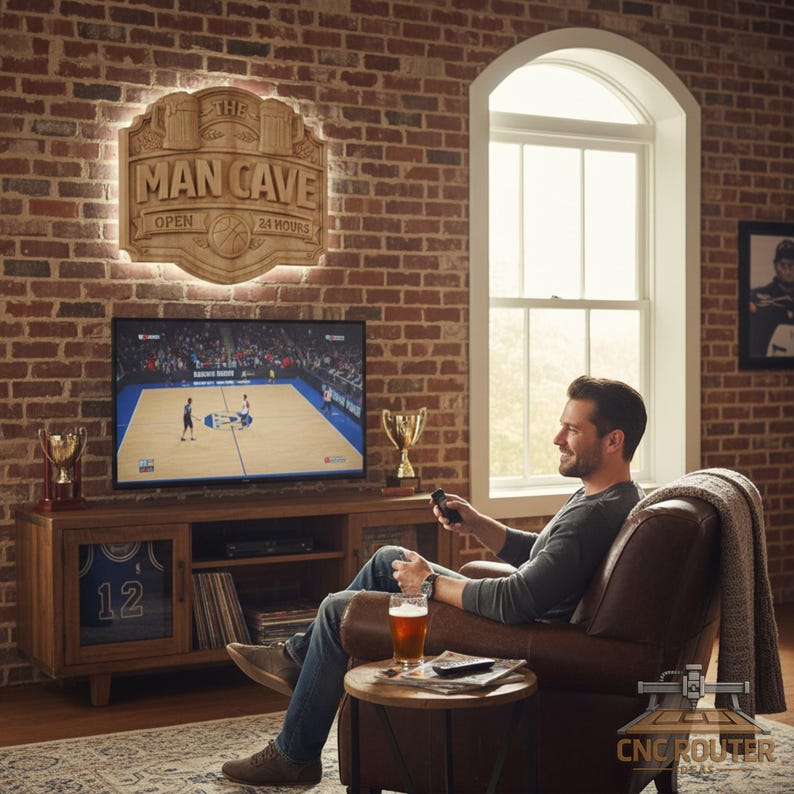 Man Cave Beer Bar Sign Relief – 3D Wood Carving STL File for CNC Router ...