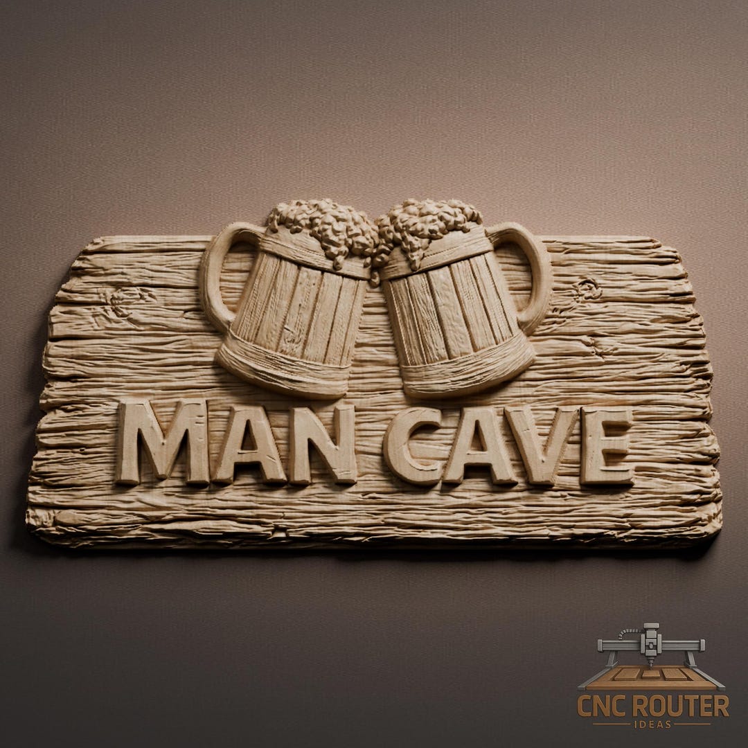 Man Cave Beer Mugs Sign Relief – 3D Wood Carving STL File for CNC ...