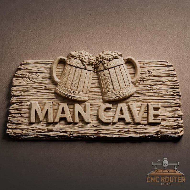 Man Cave Beer Mugs Sign Relief – 3D Wood Carving STL File for CNC ...