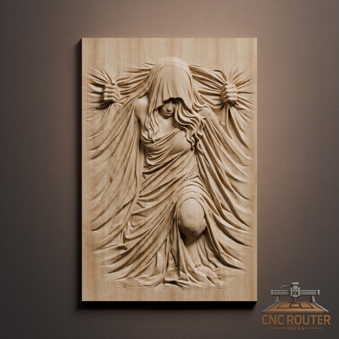 Veiled Woman Drapery Relief – 3D Wood Carving STL File for CNC Router ...
