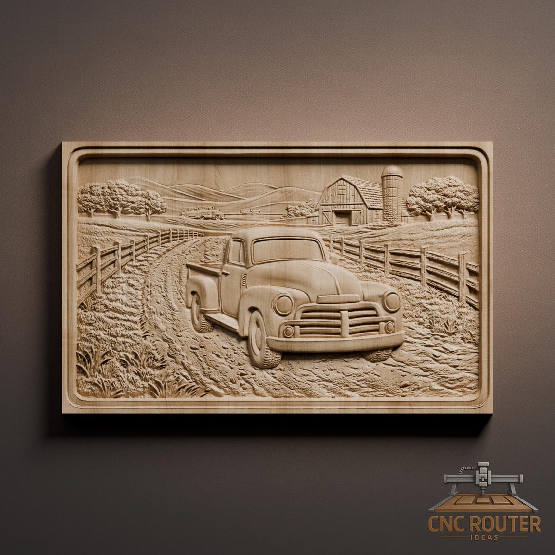 Vintage Farm Truck Landscape Relief – 3D Wood Carving STL File for CNC ...