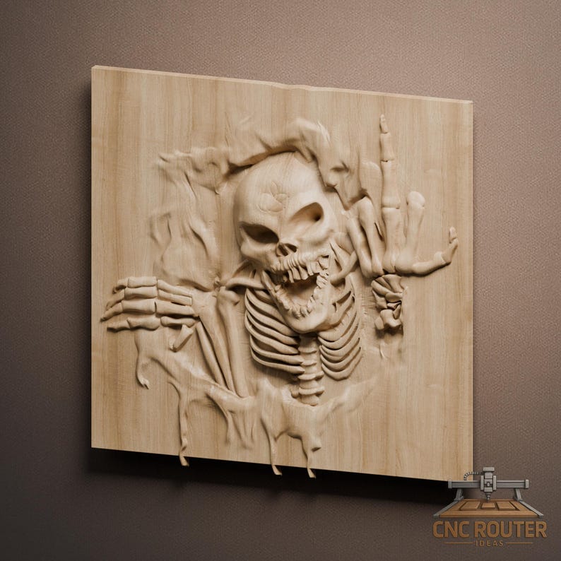 Skeleton Skull Middle Finger Relief – 3D Wood Carving STL File for CNC ...