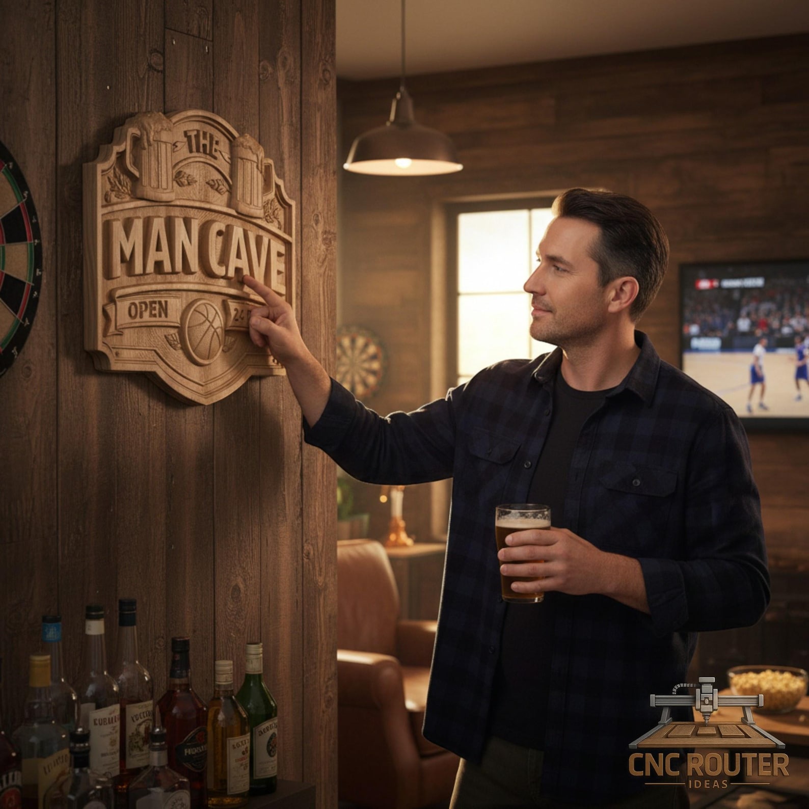 Man Cave Beer Bar Sign Relief – 3D Wood Carving STL File for CNC Router ...