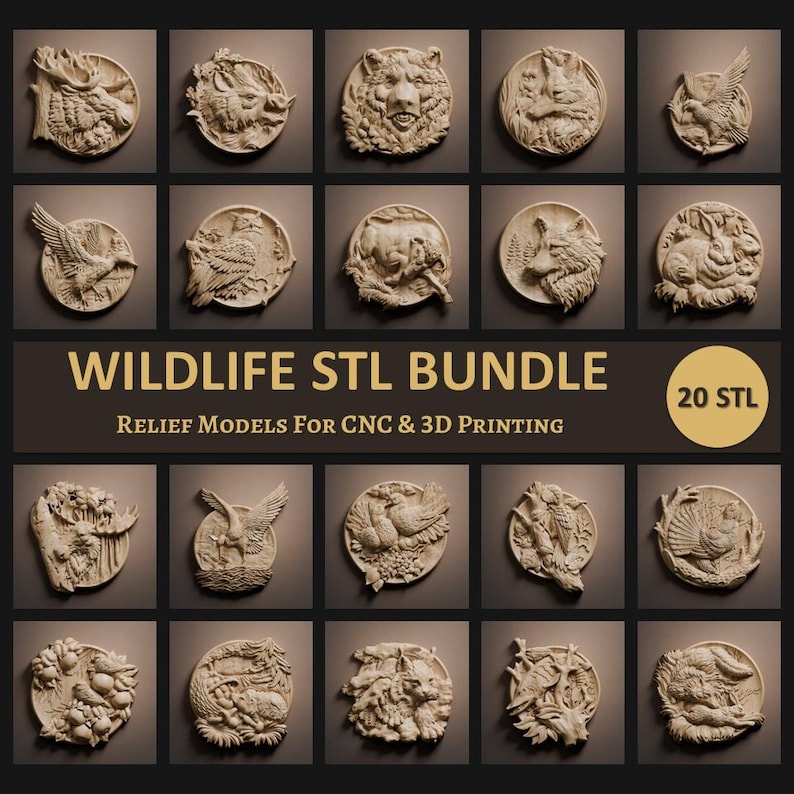 Wildlife STL Bundle – 3D Wood Carving STL Files for CNC Router (digital ...