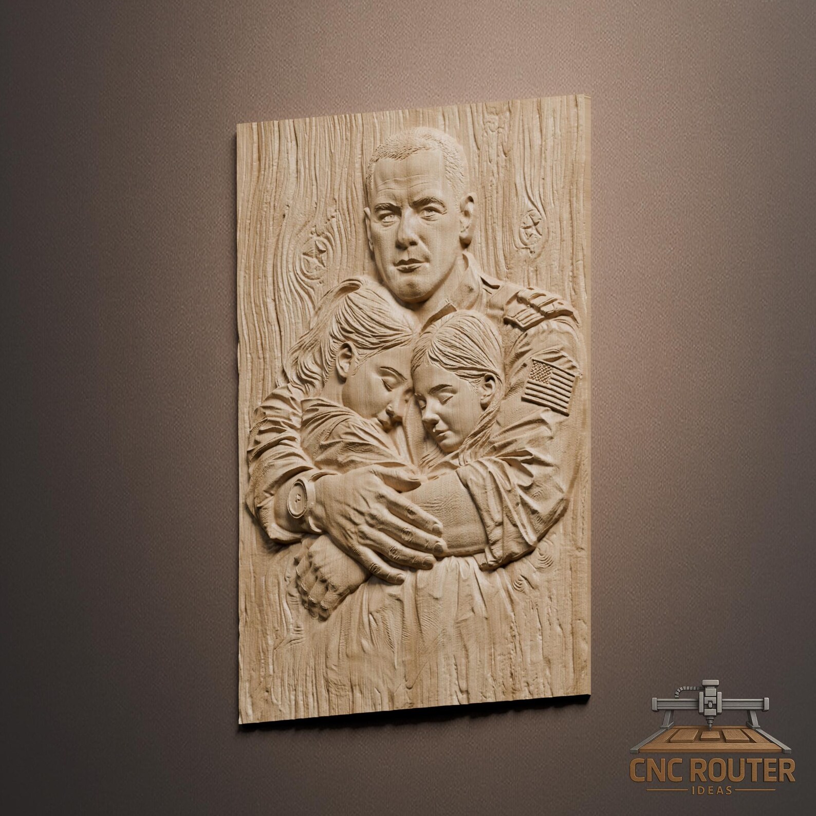 American Soldier Family Hug Relief – 3D Wood Carving STL File for CNC ...