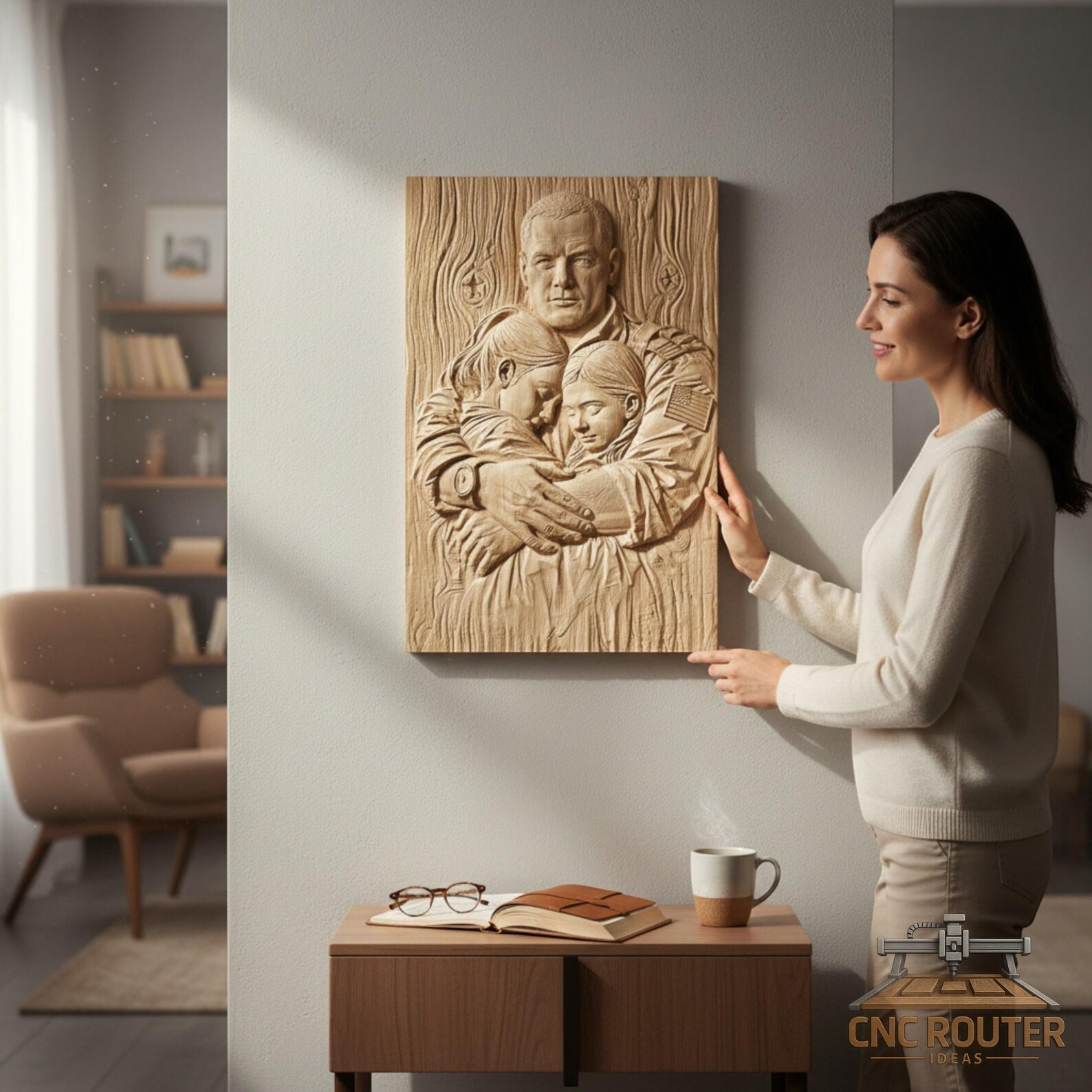 American Soldier Family Hug Relief – 3D Wood Carving STL File for CNC ...