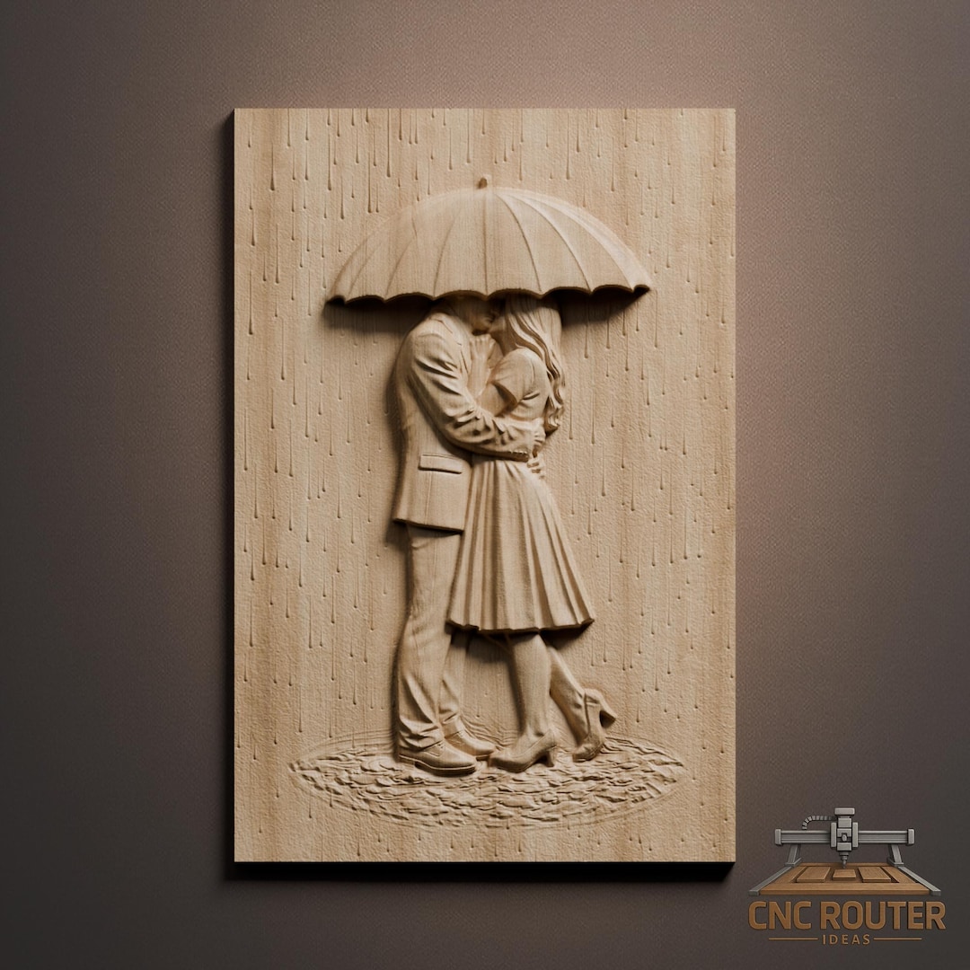Kissing Couple Under Umbrella Relief – 3D Wood Carving STL File for CNC ...