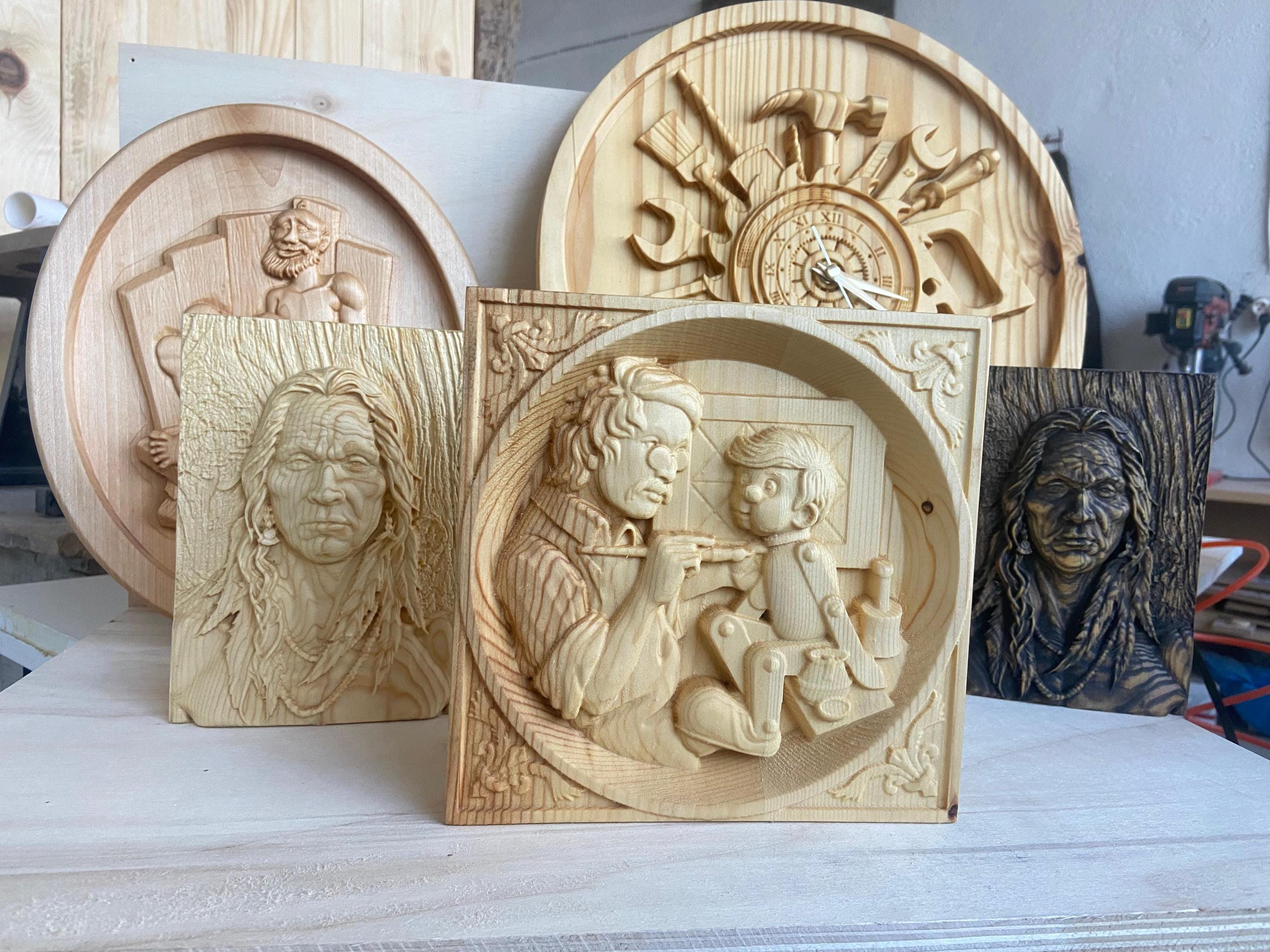 Geppetto and Pinocchio - STL File for CNC Wood Carving, Cnc Router ...