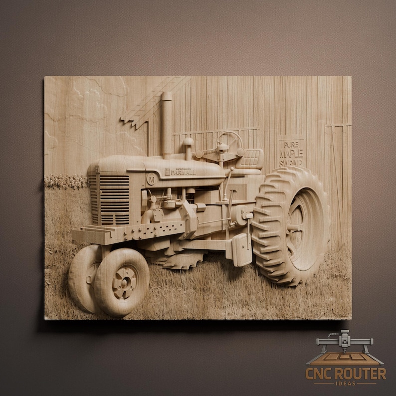 Vintage Farm Tractor & Barn Scene – Relief 3D Wood Carving STL File for ...