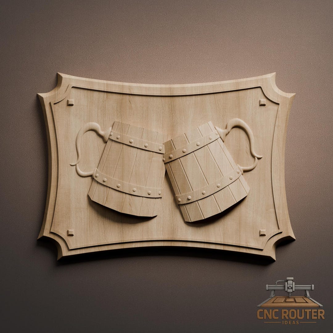 Beer Mugs Cheers Relief – 3D Wood Carving STL File for CNC Router ...