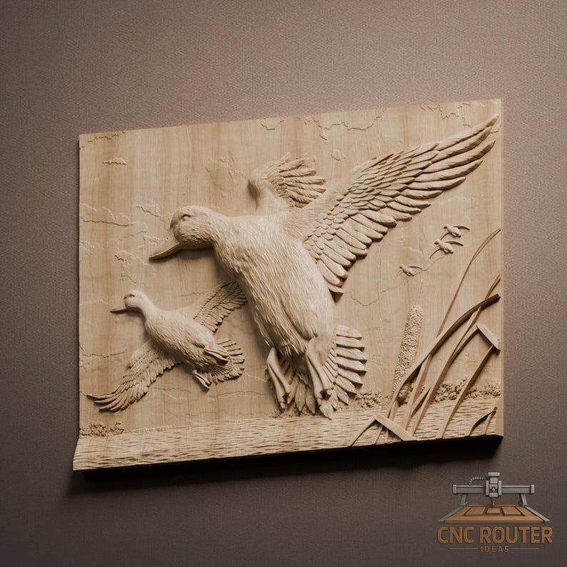 Flying Ducks Marsh Relief – 3D Wood Carving STL File for CNC Router - Etsy