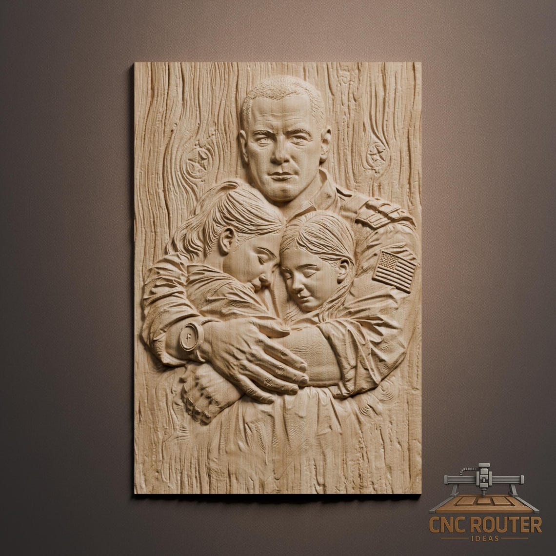 American Soldier Family Hug Relief – 3D Wood Carving STL File for CNC ...