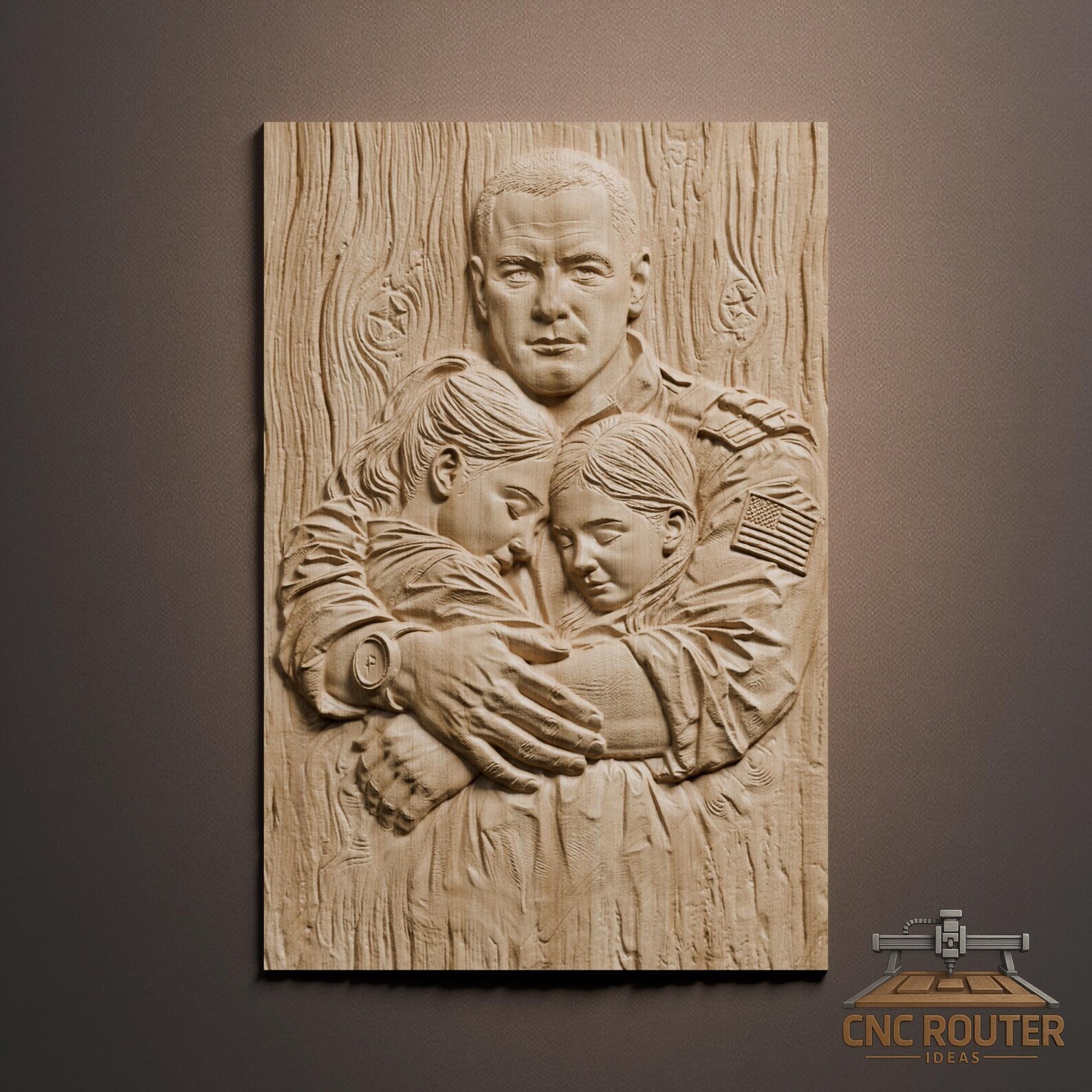 American Soldier Family Hug Relief – 3D Wood Carving STL File for CNC ...