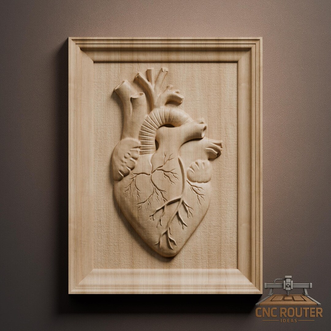 Anatomical Human Heart Relief – 3D Wood Carving STL File for CNC Router ...