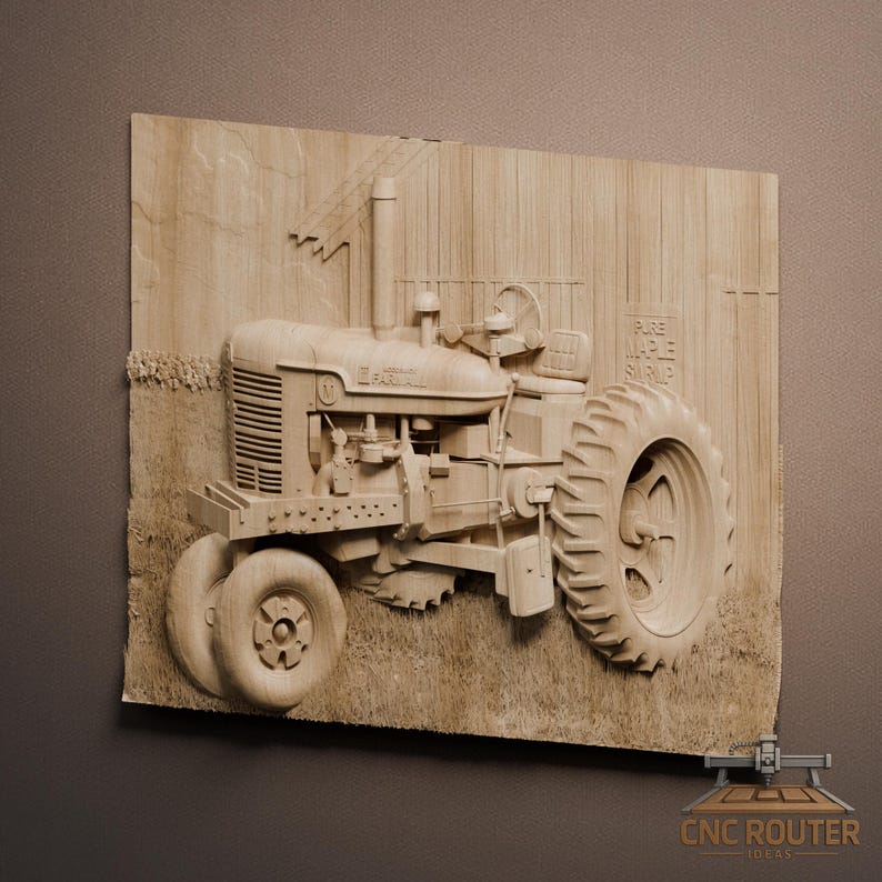 Vintage Farm Tractor & Barn Scene – Relief 3D Wood Carving STL File for ...