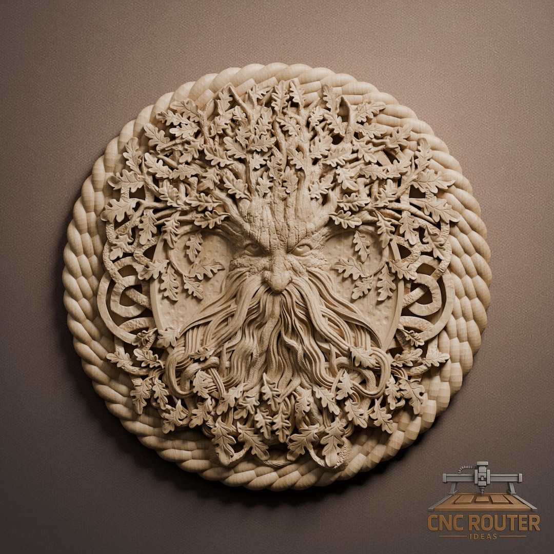 Celtic Green Man Forest Spirit Relief – 3D Wood Carving STL File for ...