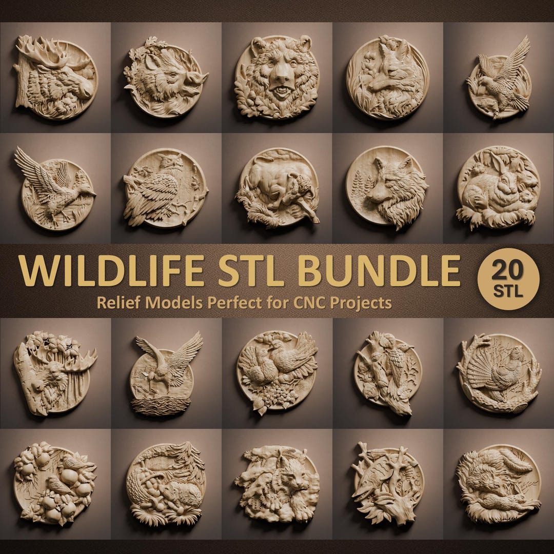 Wildlife STL Bundle – 3D Wood Carving STL Files for CNC Router (digital ...
