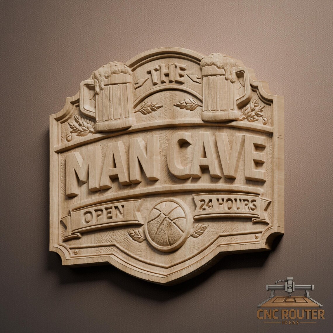 Man Cave Beer Bar Sign Relief – 3D Wood Carving STL File for CNC Router ...