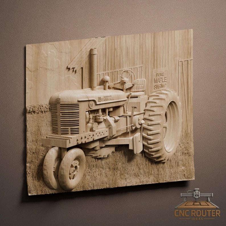 Vintage Farm Tractor & Barn Scene – Relief 3D Wood Carving STL File for ...