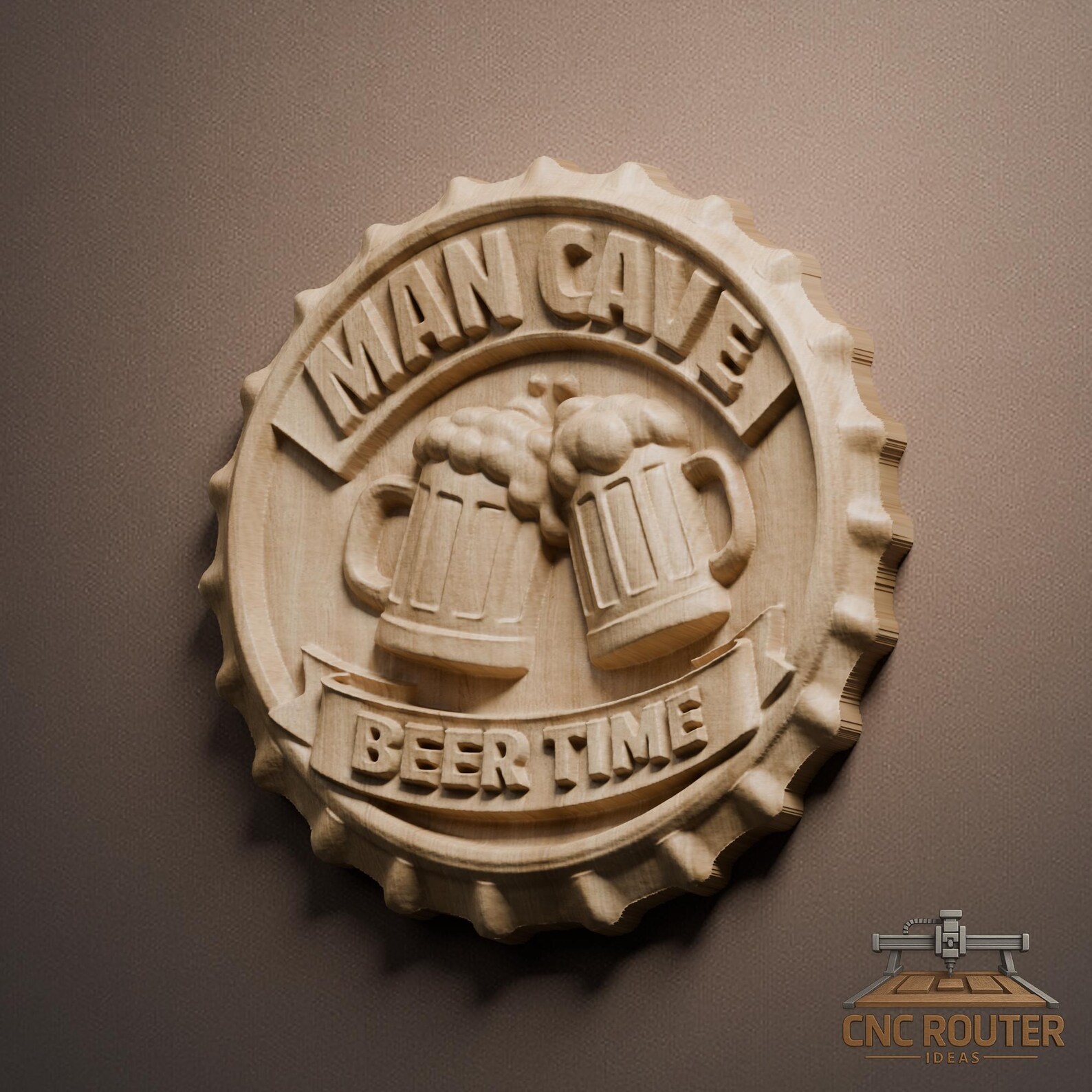 Man Cave Beer Time Cap Relief – 3D Wood Carving STL File for CNC Router ...