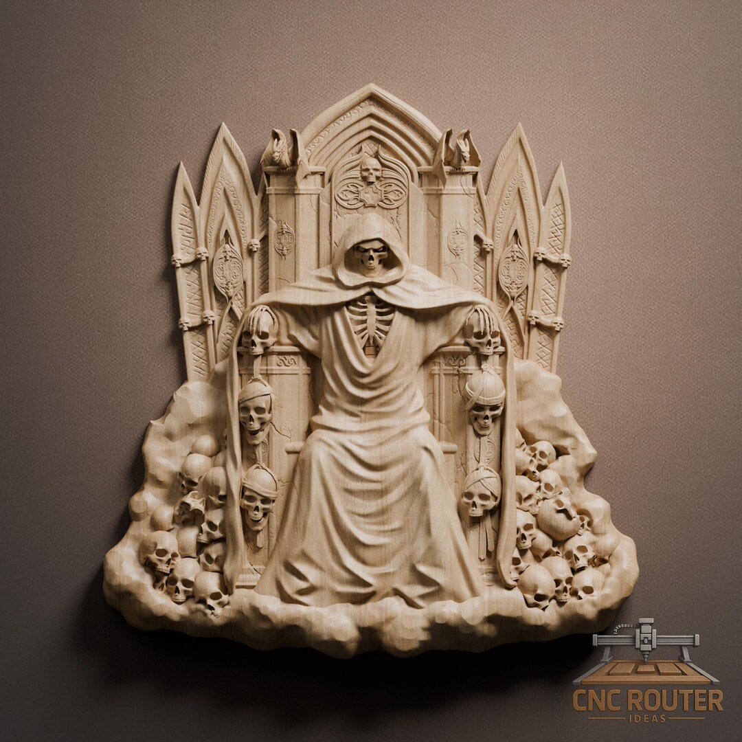 Gothic Reaper Throne Relief – 3D Wood Carving STL File for CNC Router ...