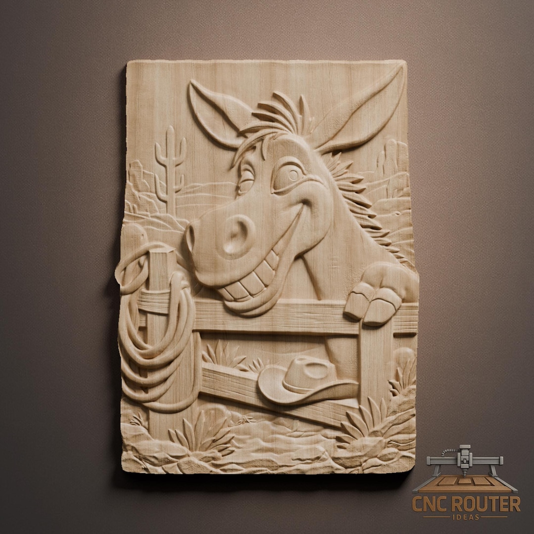 Funny Donkey Cowboy Relief – 3D Wood Carving STL File for CNC Router - Etsy