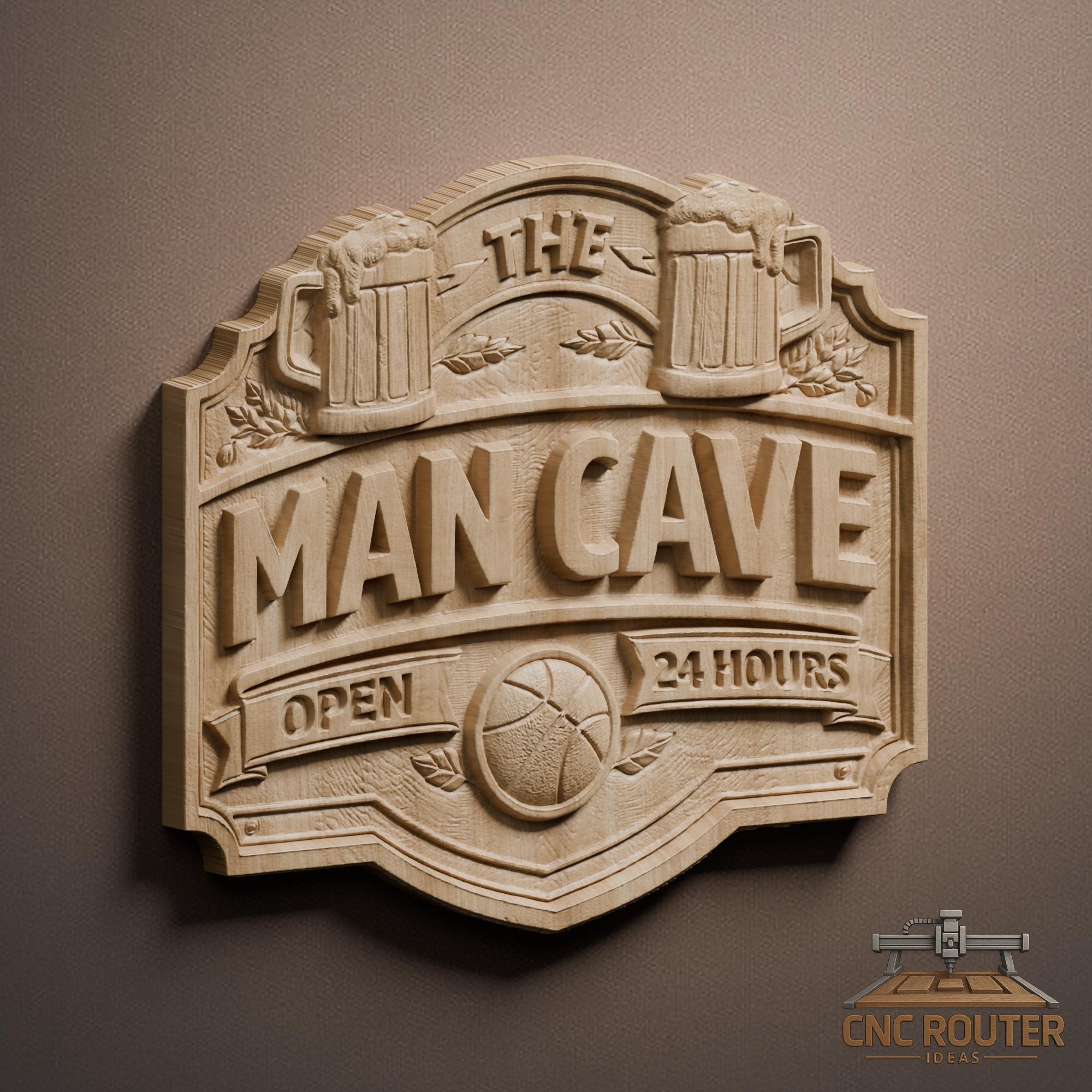 Man Cave Beer Bar Sign Relief – 3D Wood Carving STL File for CNC Router ...