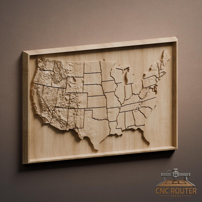 USA Map Relief – 3D Wood Carving STL File for CNC Router - Etsy